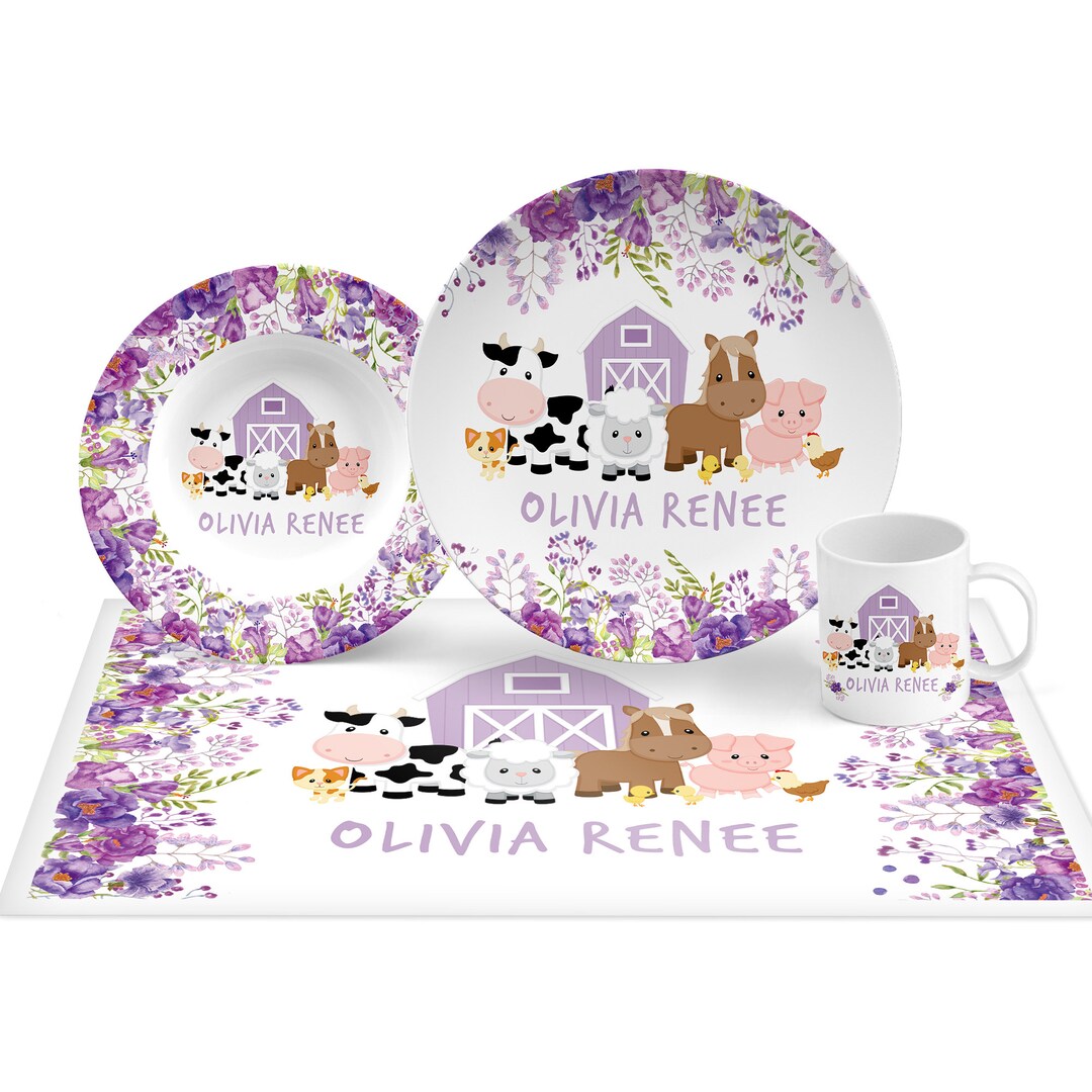 Girl Farm Animals Plate, Keepsake Plate, Kid's Plate, Mug, Placemat ...
