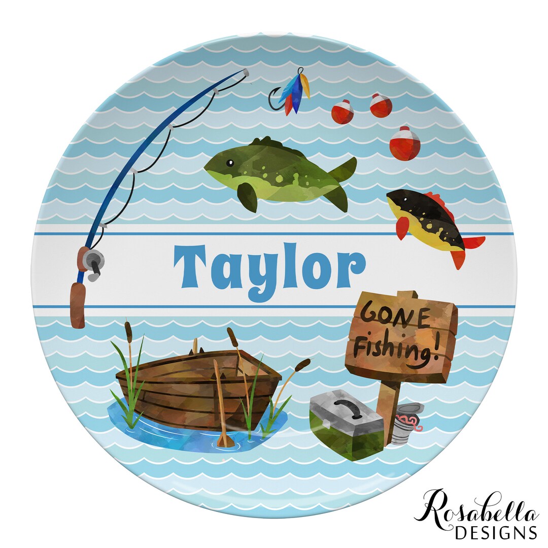 Fishing Plate in Blue or Your Choice of Colorplatefish Plate Child Gift ...