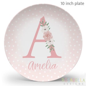 Letter Plate Set, Name Initial Pink Flowers, Personalized Tableware ...