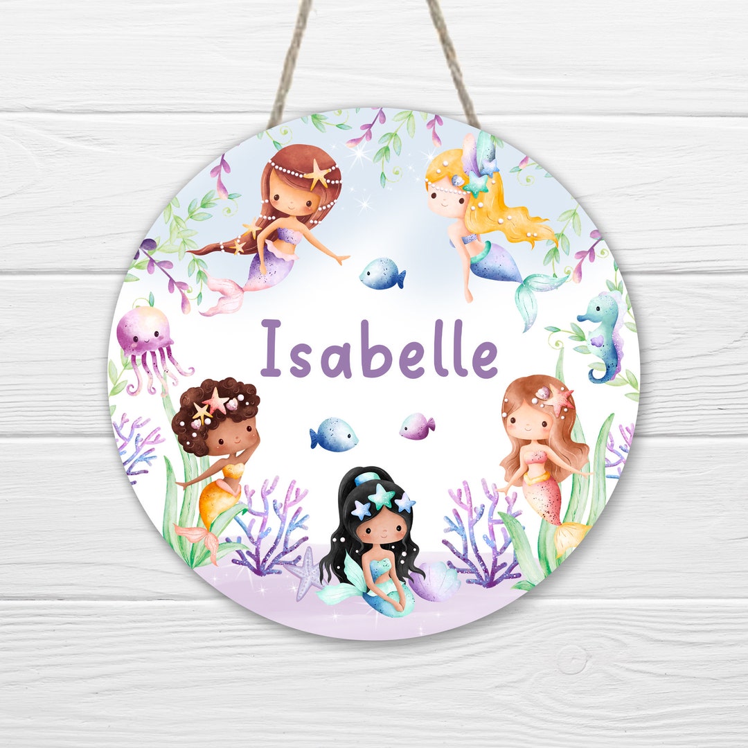 Mermaids Wood Name Sign, Ocean Sign, Round Wooden Name Sign, Nursery ...