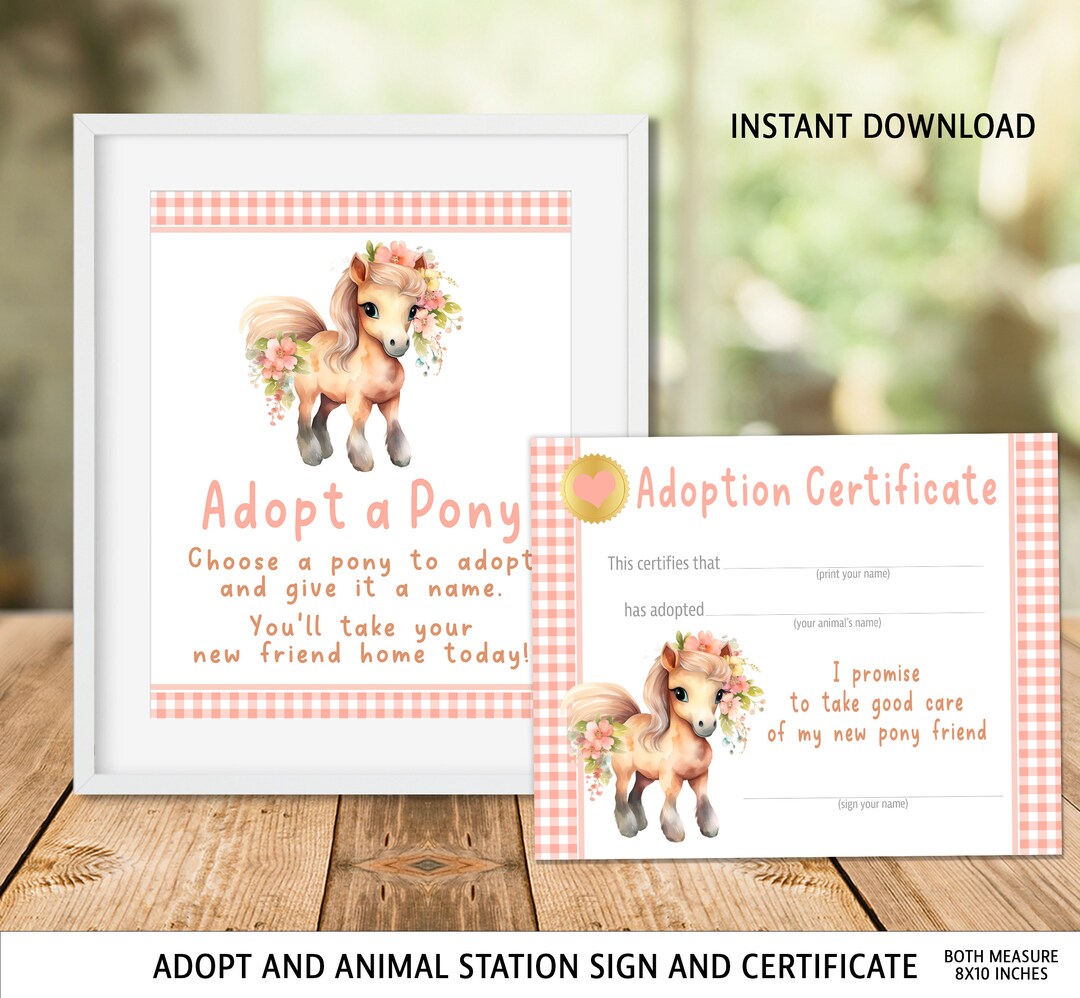 Pony Adoption Station Sign Certificate, Birthday Activity for Girl ...