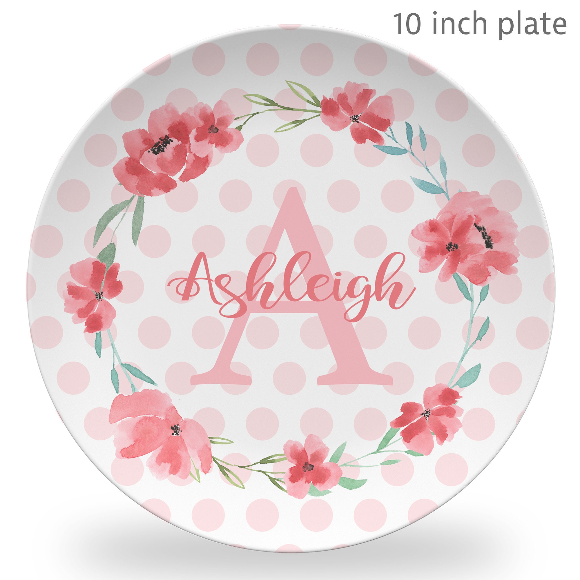 Personalized Pink Name and Initial Plate with flowers bowl | Etsy