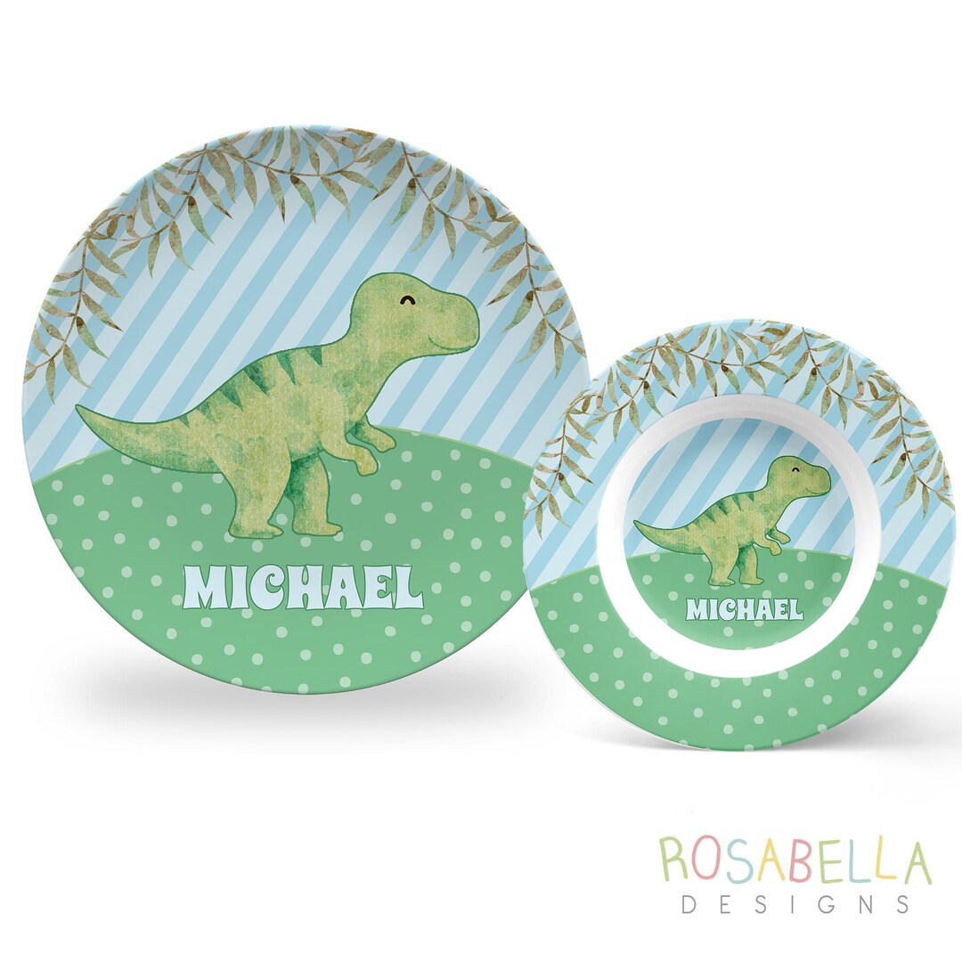 Dinosaur Personalized Plate Bowl or Set T-rex Gift Name Plate Monogram ...