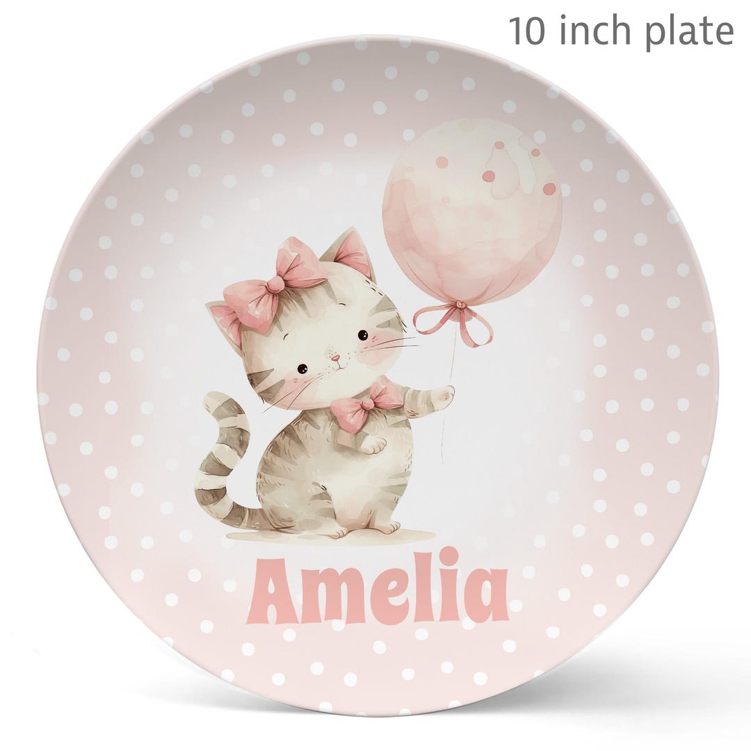Personalized Cat Plate With Name Plate for Girl Toddler Custom Gift ...