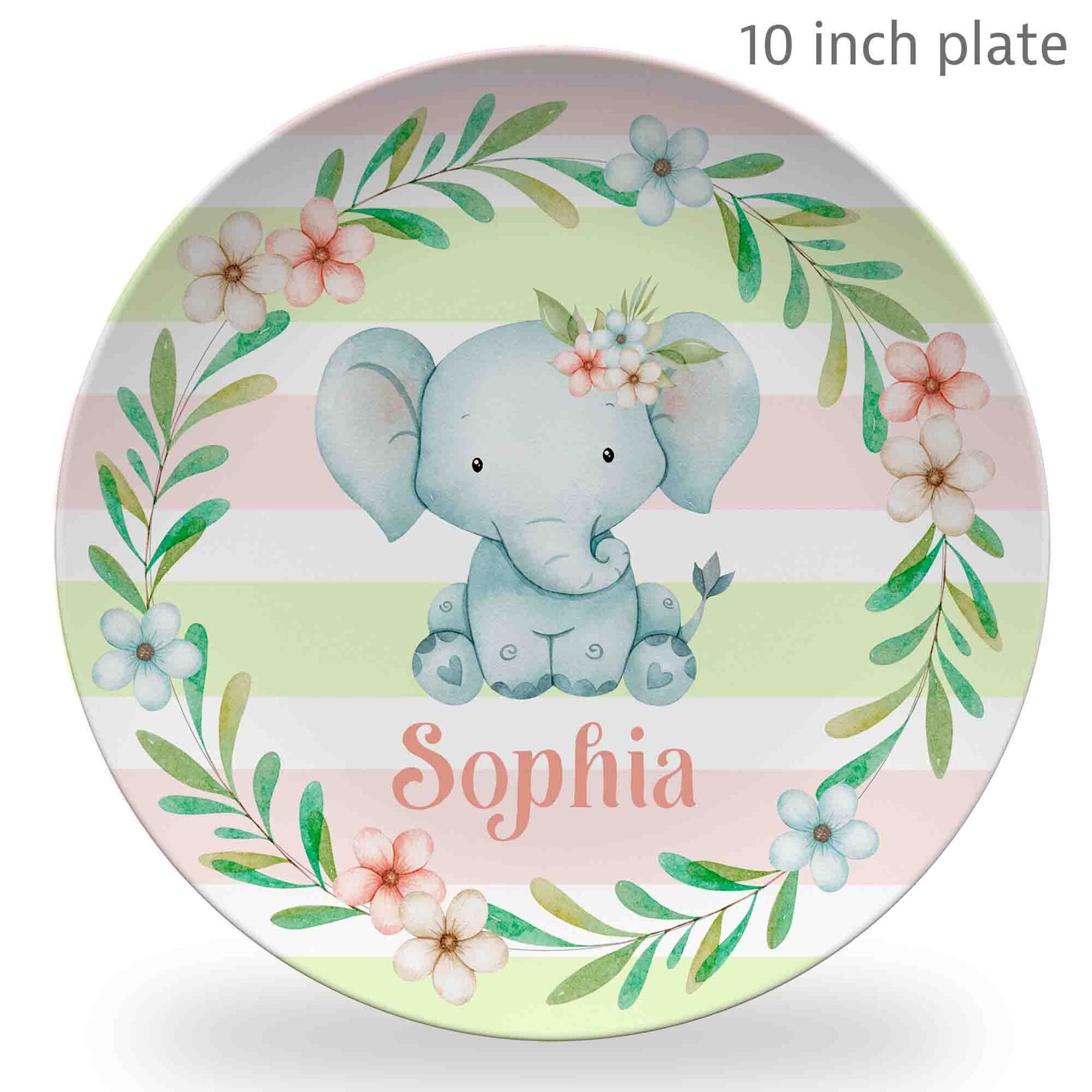 Elephant Plate personalized with child's name flowers | Etsy