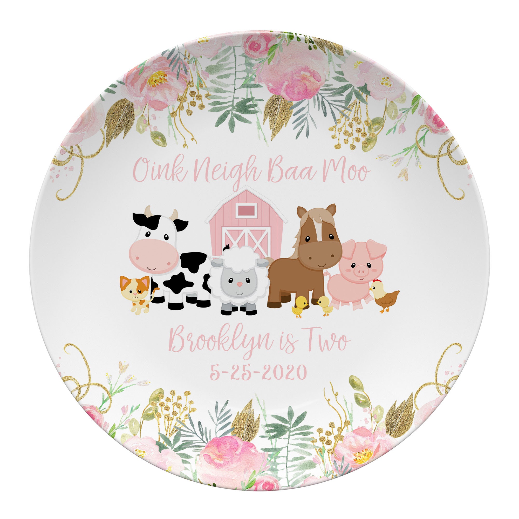 Second Birthday Plate Girl Farm Animals Plate Keepsake Plate | Etsy