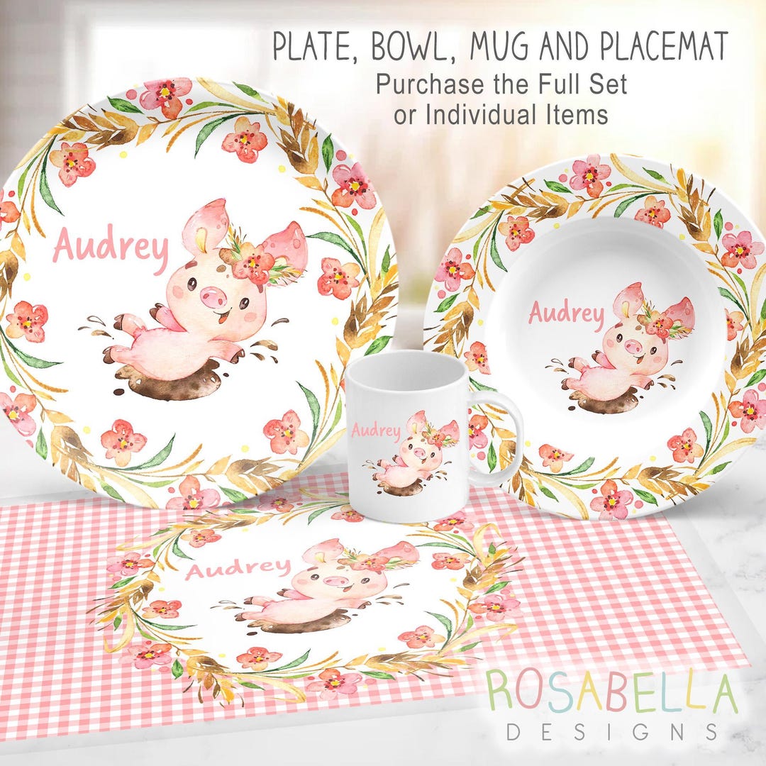 Personalized Pig Plate Set: Toddler Farm Animal Piglet Girl Gift - Etsy