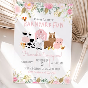 Barnyard Fun Birthday Invitation Digital "you-print" File, Turning One ...