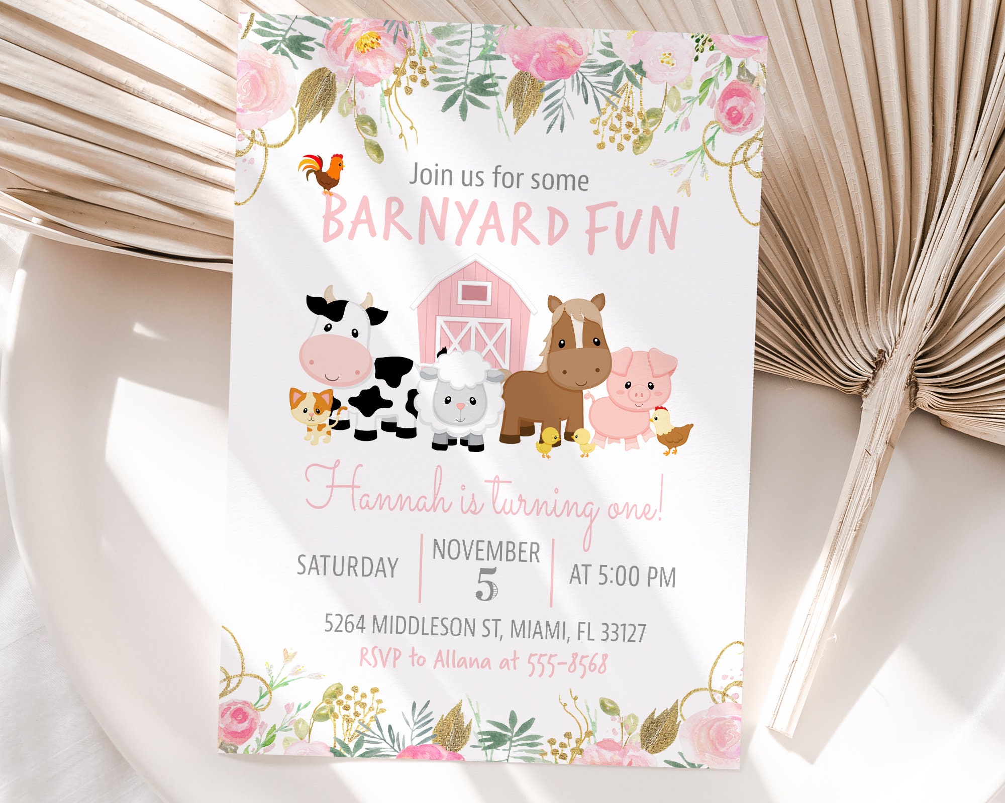 Barnyard Fun Birthday Invitation Digital "you-print" File, Turning One ...