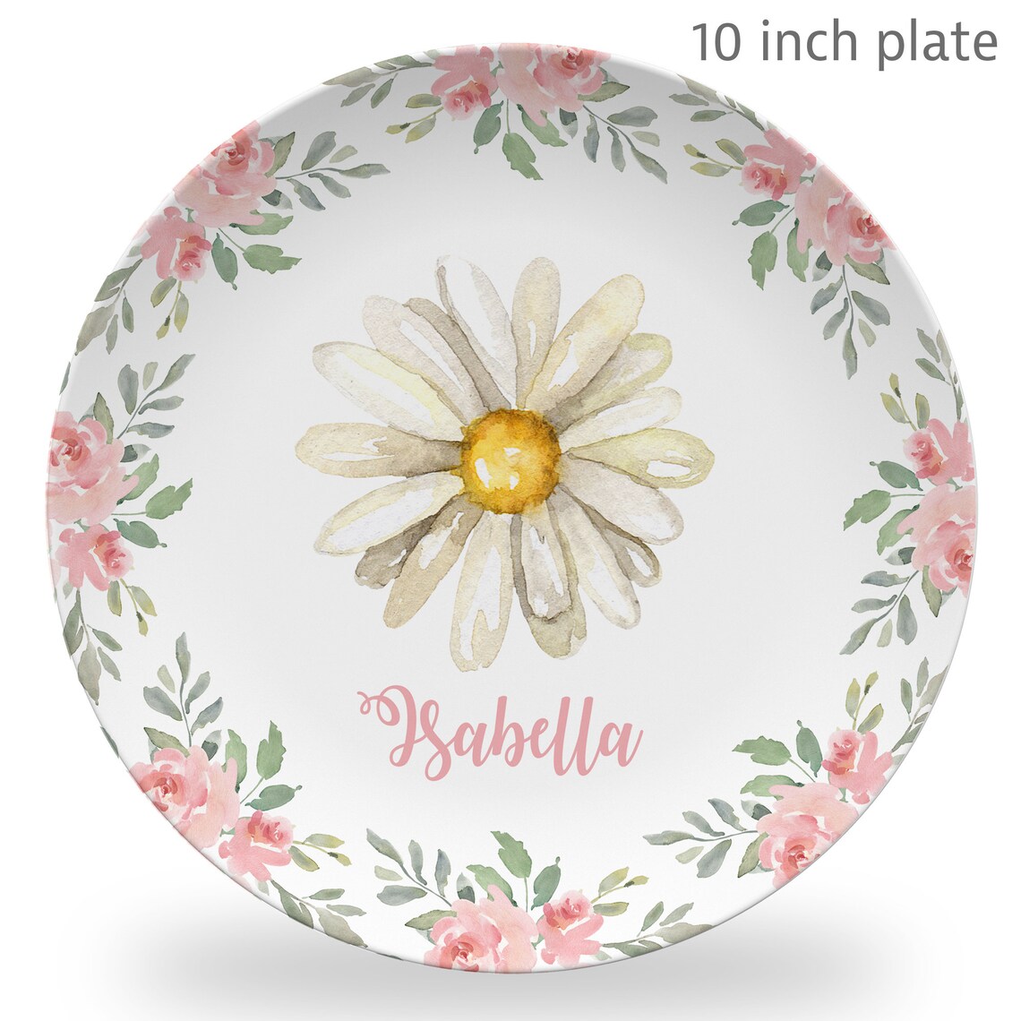 Daisy Plate Set personalized with child's name watercolor | Etsy