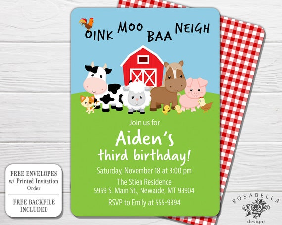 Oink Moo Baa Neigh Farm Animals Birthday Invitation for Any - Etsy