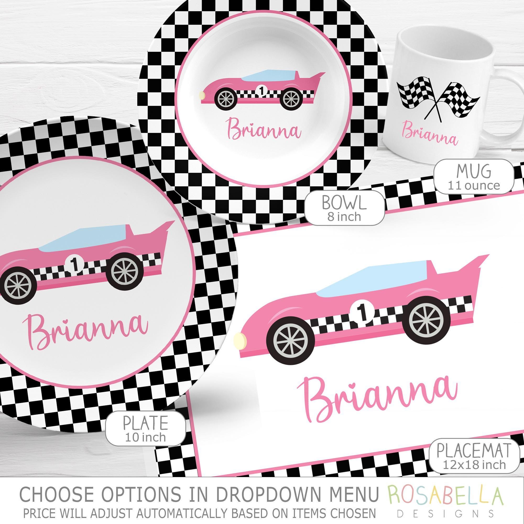 Racecar Plate Set for Girl Personalized Plastic Race Car Plate Gift for ...
