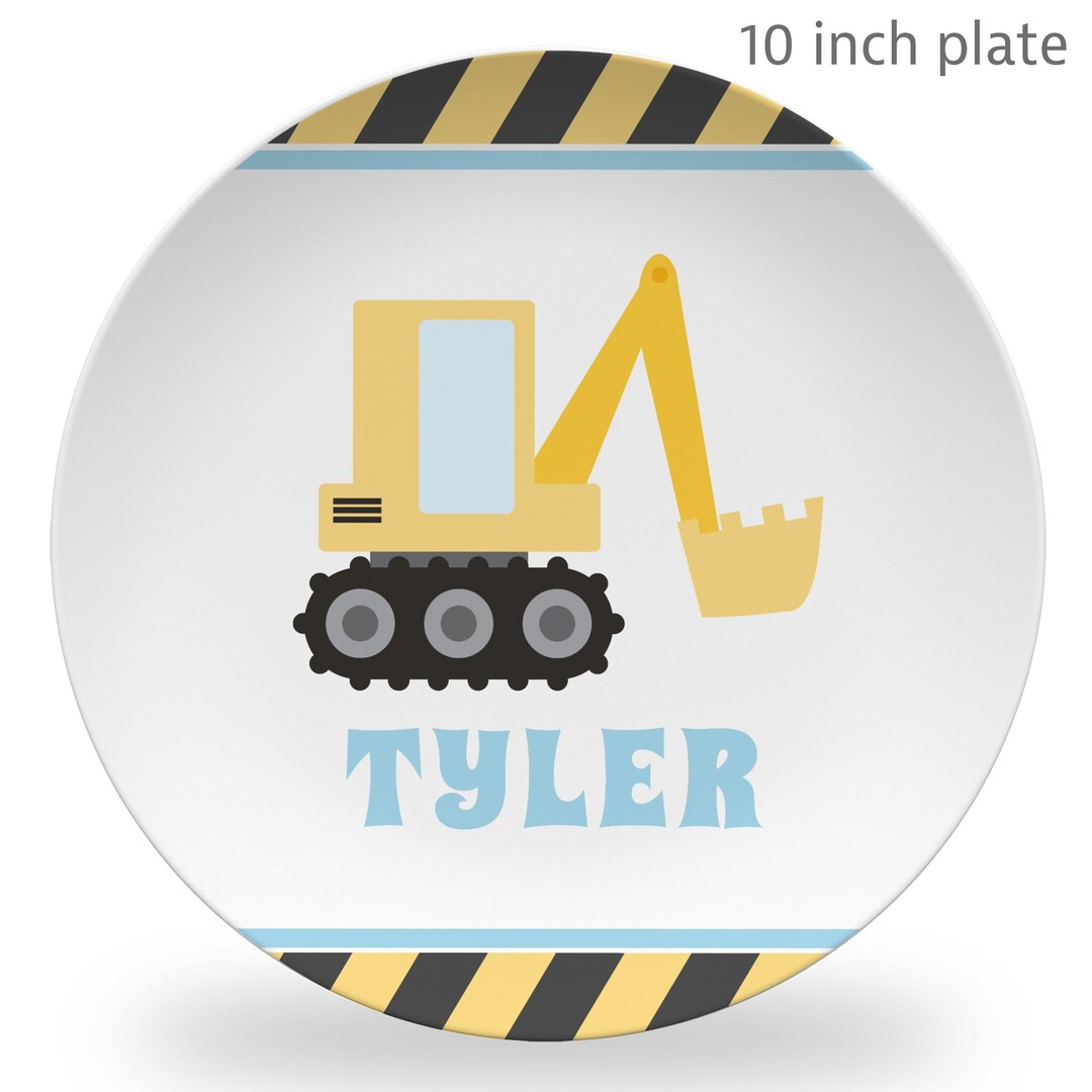 Construction Plate Set Personalized Excavator Blue Trucks Baby Child ...