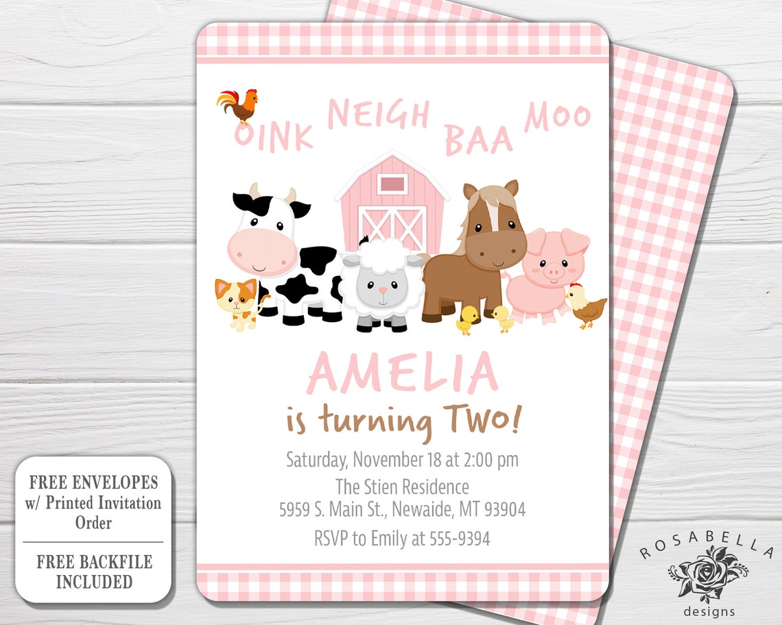 Pink Oink Neigh Baa Moo Turning Two Farm Animals Birthday - Etsy