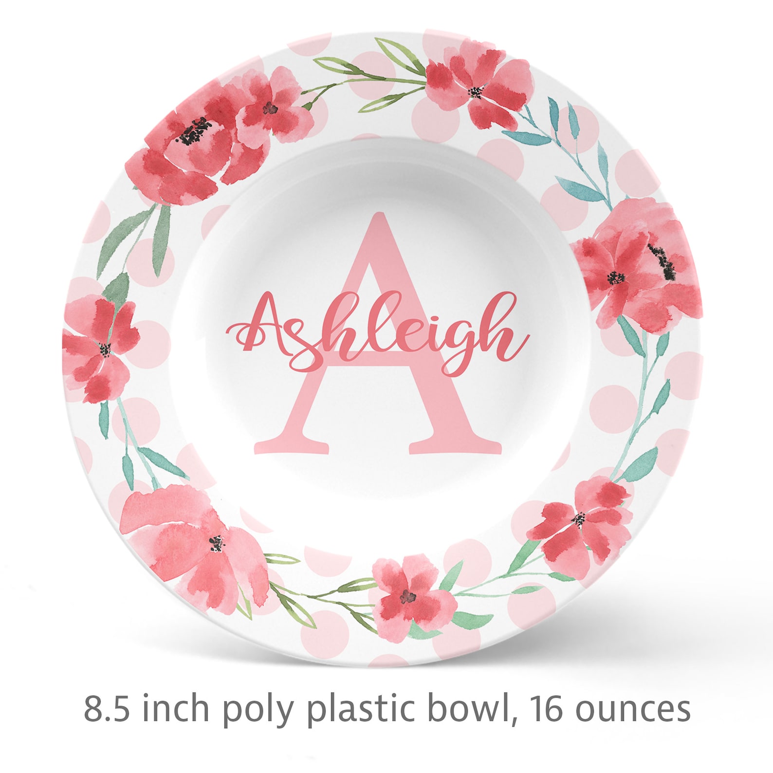 Personalized Pink Name and Initial Plate with flowers bowl | Etsy