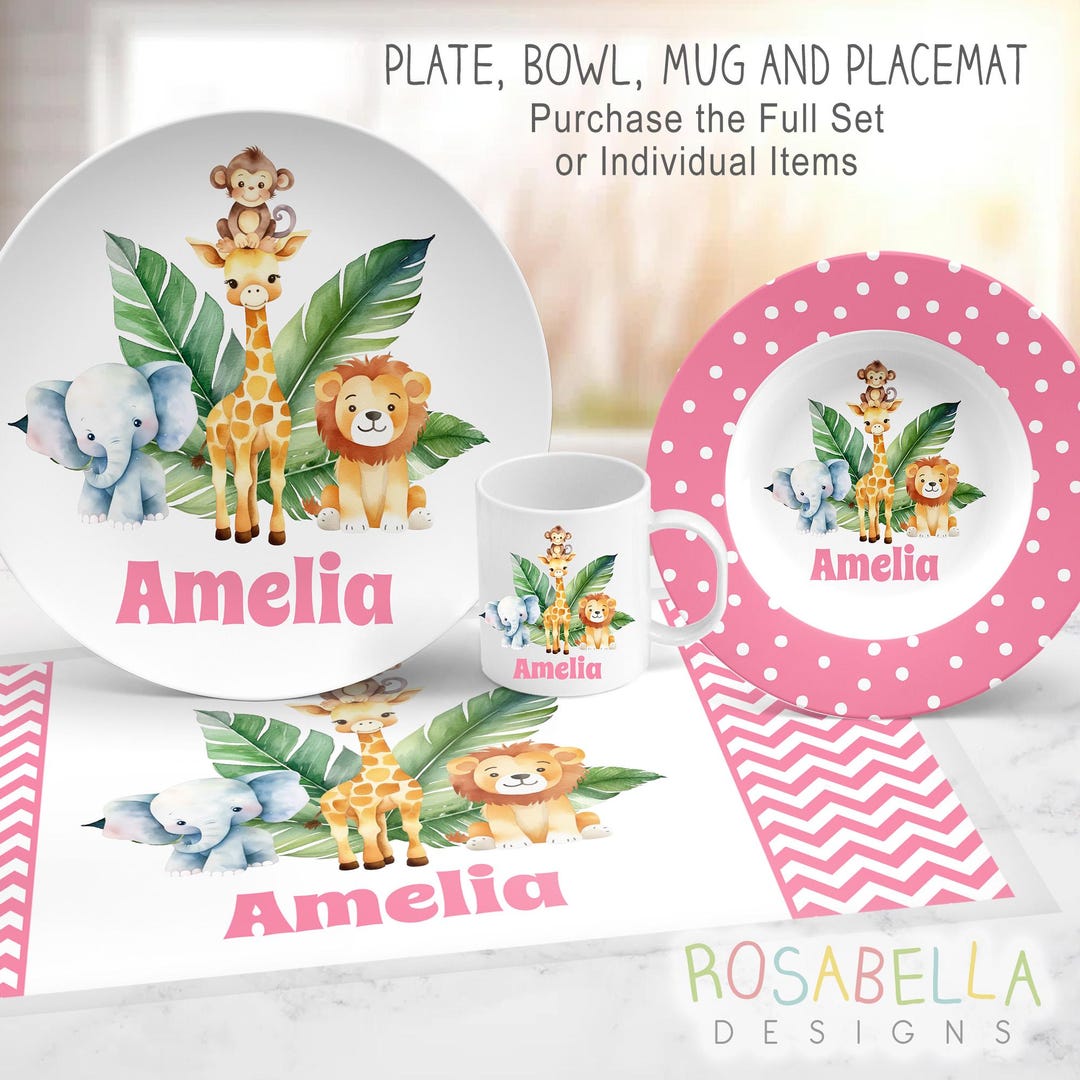 Safari Animals Plate Personalized Girls Plate or Plate Set Elephant ...