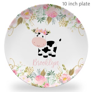Cow Plate With Pink Flower Headband, Keepsake or Daily Use Plate, Mug ...