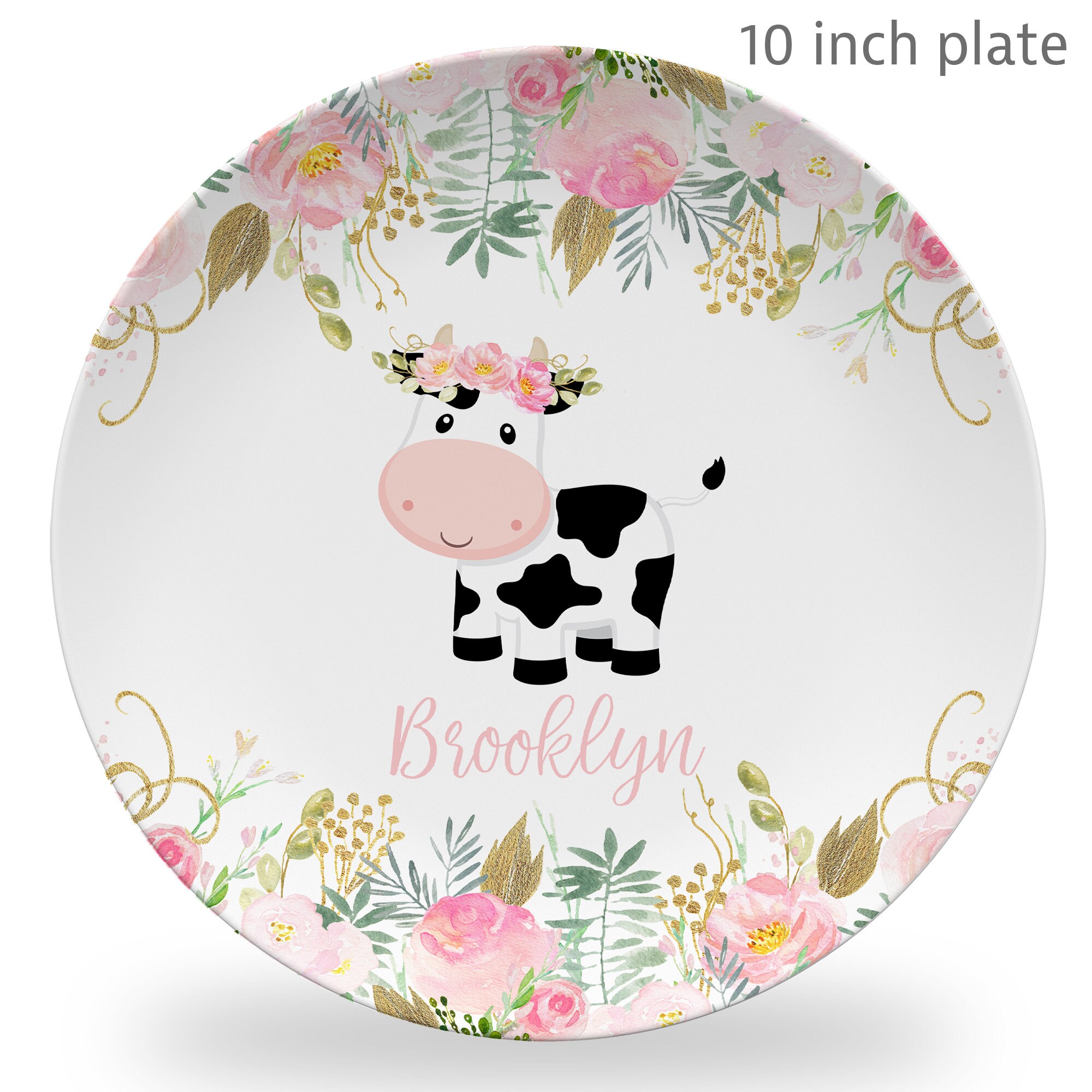 Cow Plate With Pink Flower Headband Keepsake or Daily Use - Etsy