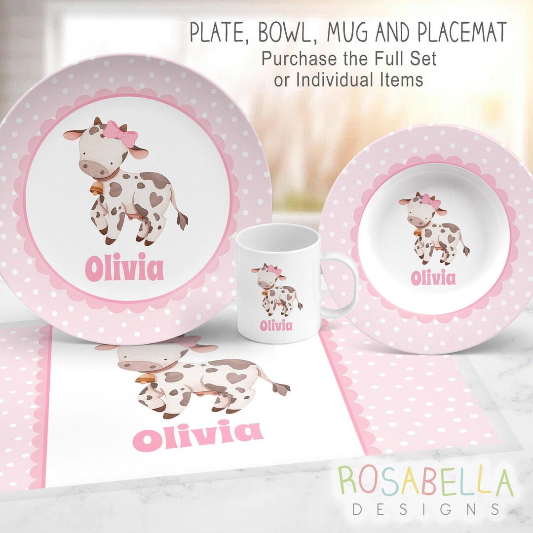 Personalized Cow Plate Set: Pink Girl Dinnerware - Etsy