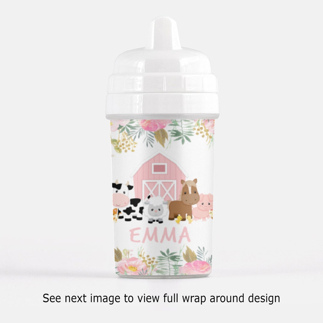 Personalized Sippy Cup With Girl Farm Animals and Flowers, Pink ...