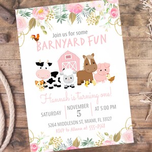Barnyard Fun Birthday Invitation Digital "you-print" File, Turning One ...