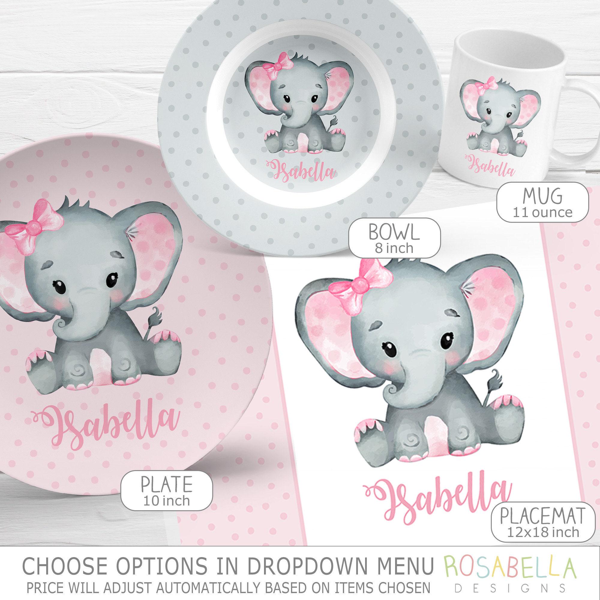 Personalized Elephant Plate Set: Pink Toddler Gift - Etsy