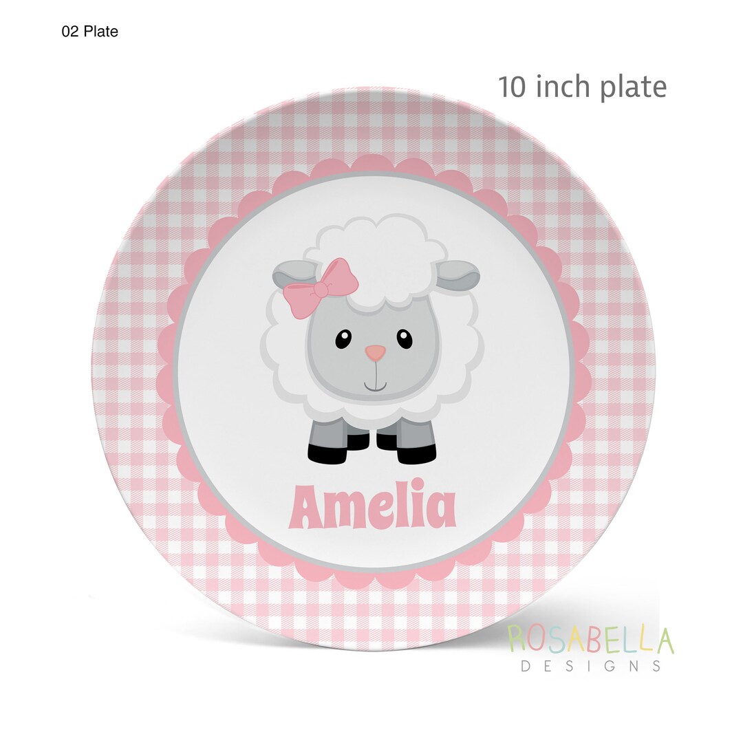 Sheep Plate, Pink Gingham Girl Farm Barnyard Animal Gift for Kids, Baby ...