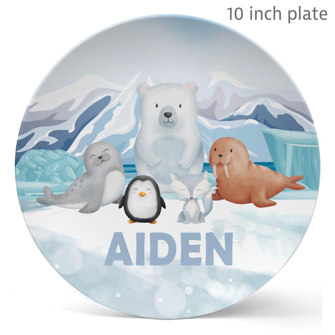 Personalized Arctic Animals Kids Plate or Set - Custom Snow Animal ...