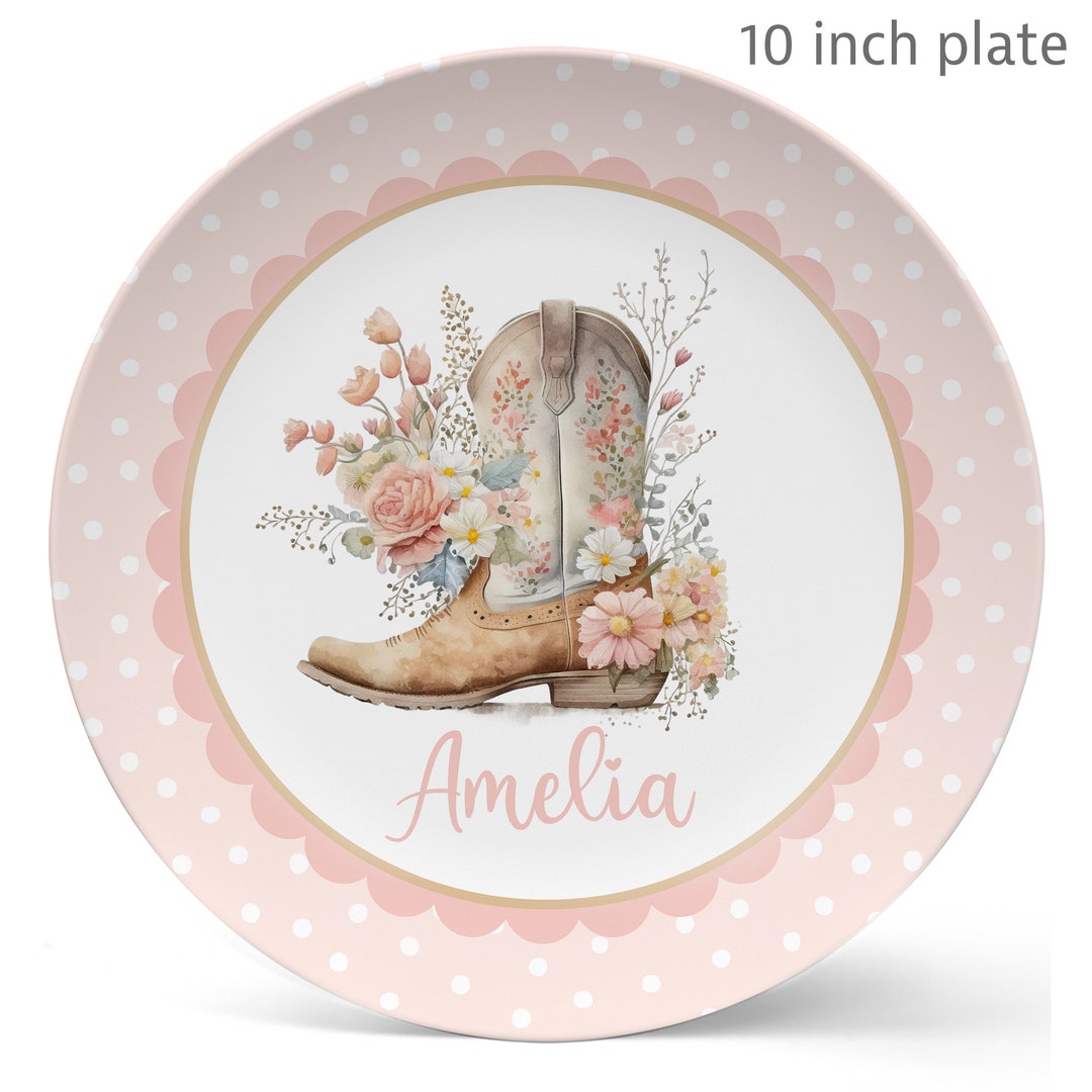 Personalized Plate Cowgirl Boots and Flowers Girl Western Boots Plate ...