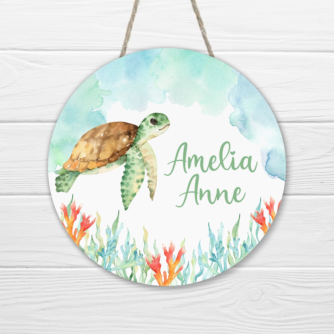 Turtle Name Sign, Ocean Wood Name Sign, Round Wooden Name Sign, Nursery ...