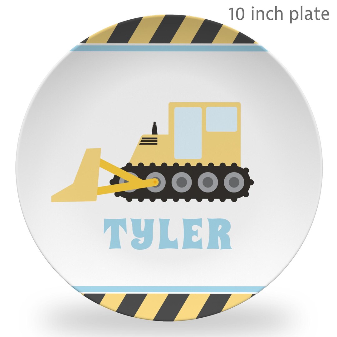 Construction Plate Set Personalized Bulldozer Blue Trucks Baby Child ...