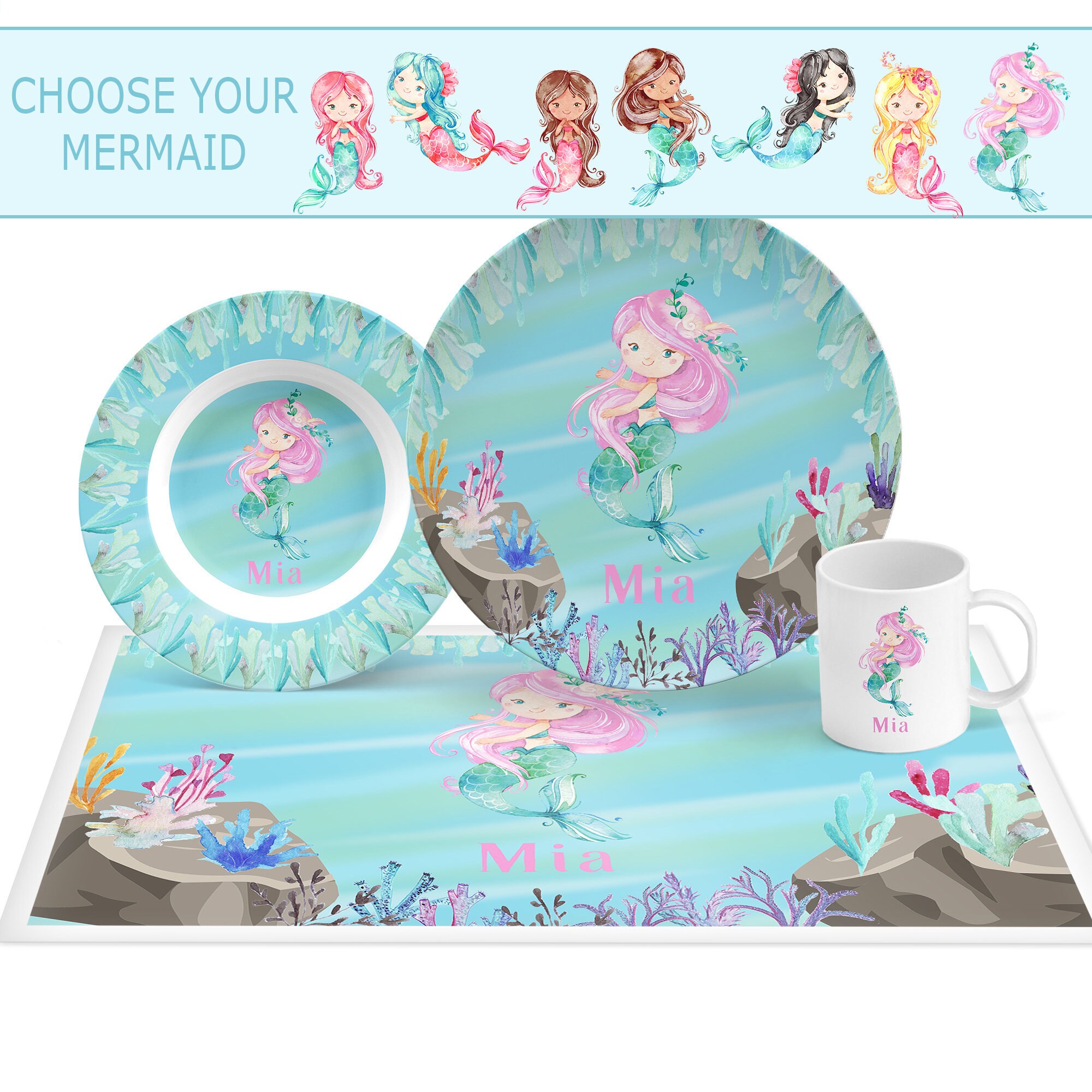 Mermaid Plate set personalized mermaid gift with child's | Etsy