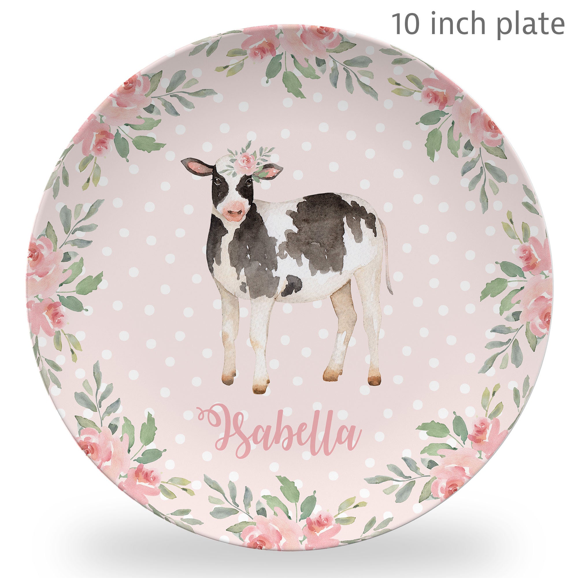 Girl Cow Plate Set Personalized Plate cow with flowers girl | Etsy