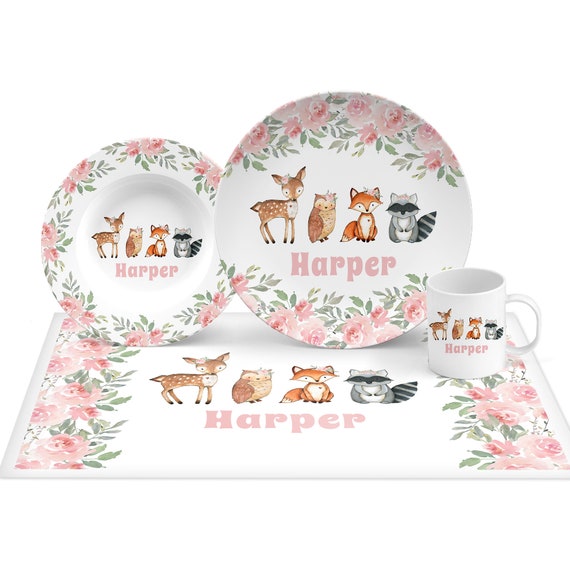 Woodland Animals With Flowers Plate or Plate Set | Etsy