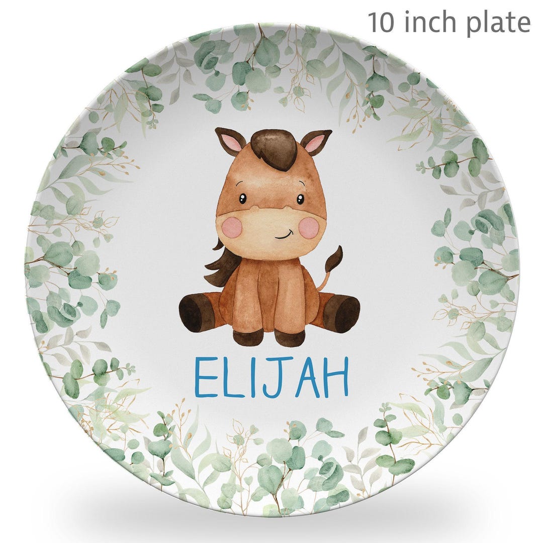 Personalized Horse Kids Plate or Set – Custom Name Farm Animal ...