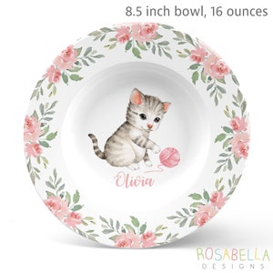Cat, Kitten, Floral Plate Set Personalized With Child's Name, Girl Gift ...