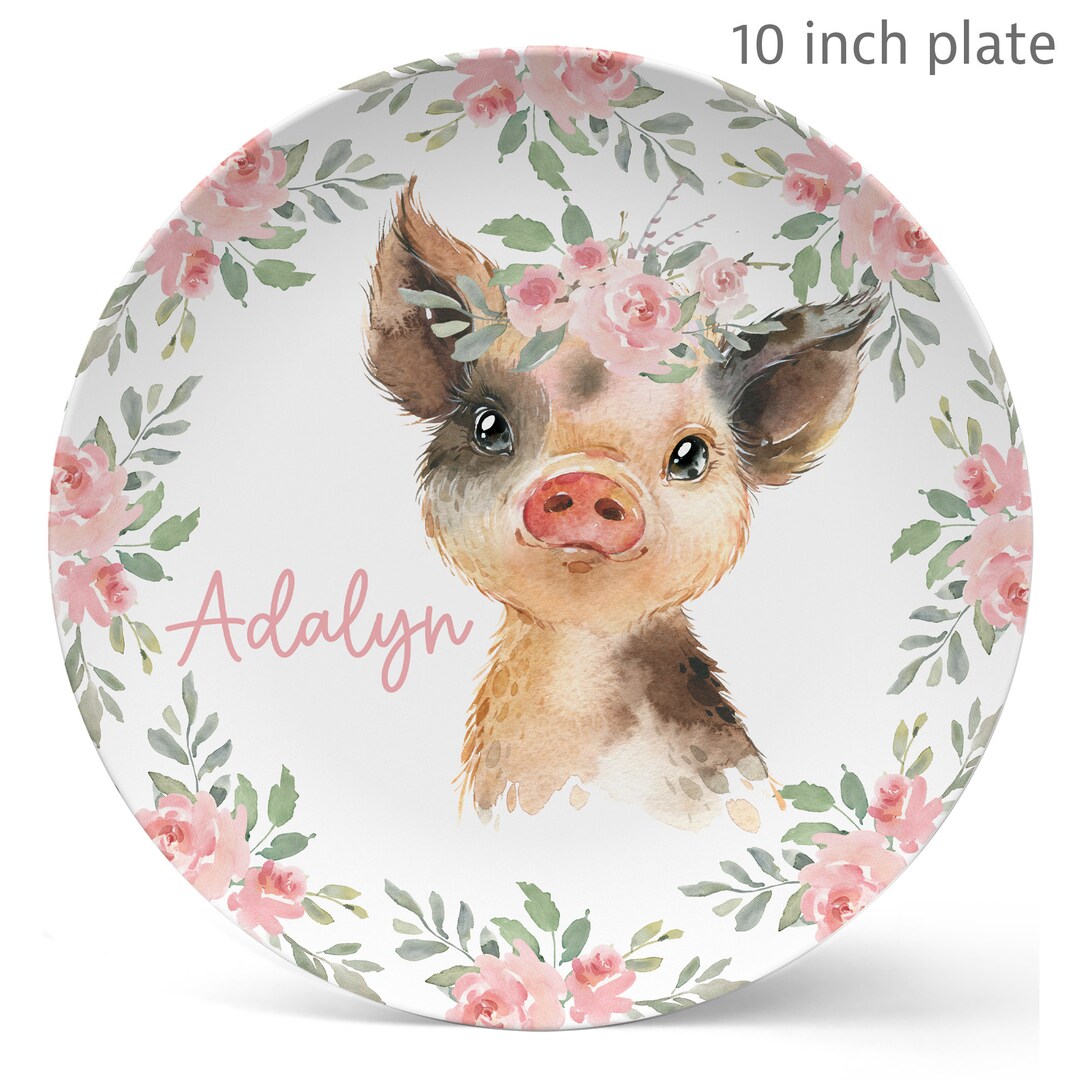 Pig Plate With Flowers Girl Pig Gift Plate Bow Your Choice Pig Gift ...