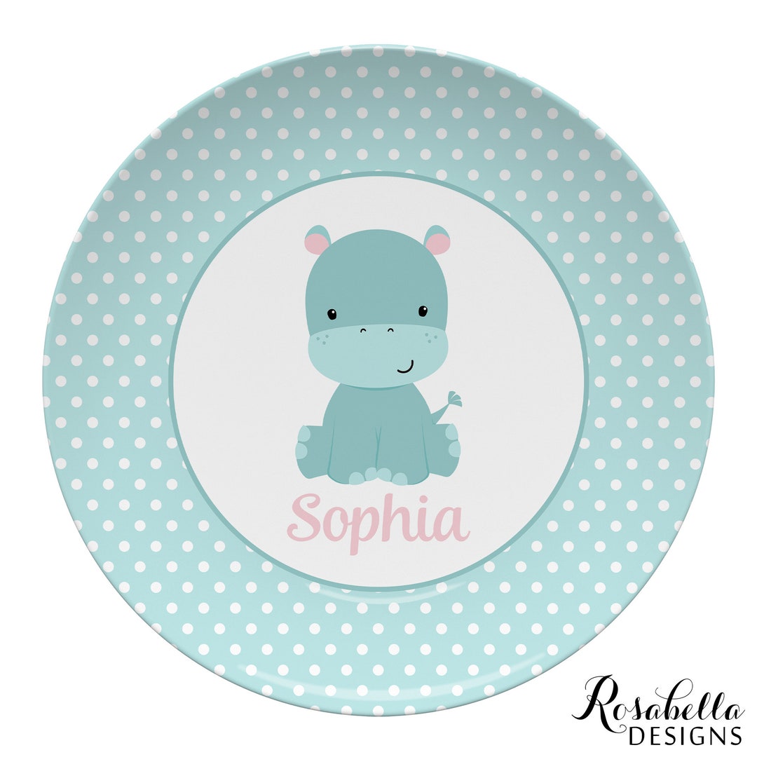 Girl's Hippo Plate With Hippo and Polka Dot Background Hippo Gift ...