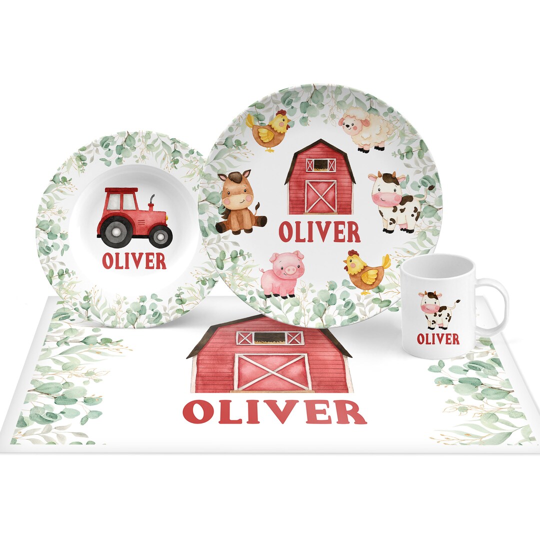 Farm Plate Set, Farm Animals, Barn, Tractor, Keepsake Plate, Kid's ...