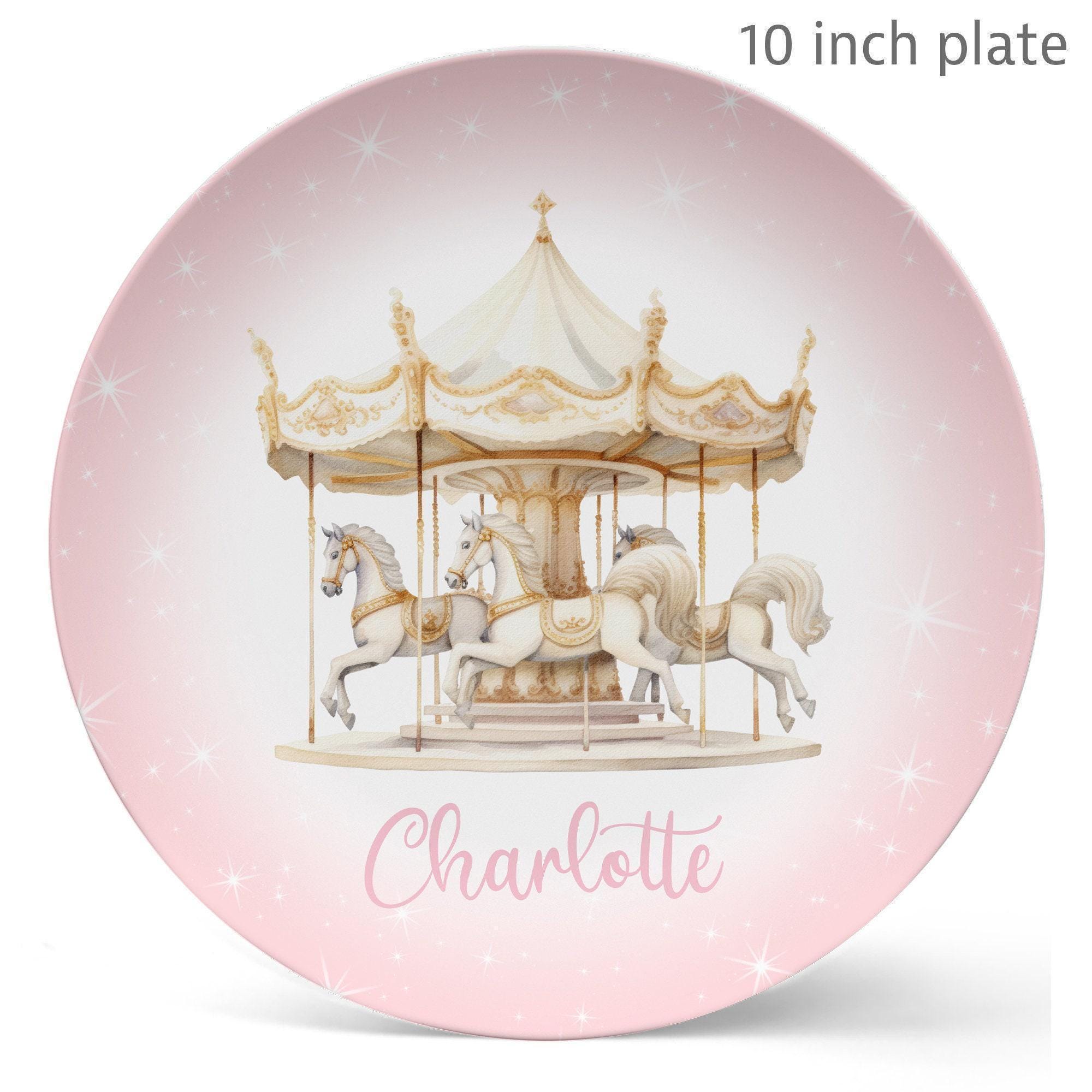 Personalized Carousel Horse Plate – Custom Name Kids Dinnerware, Baby ...