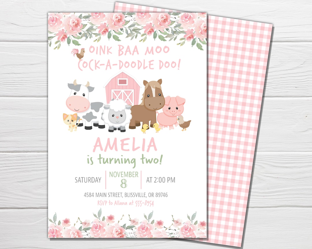 Oink Baa Moo Cock-a-doodle Doo, Turning Two, Farm Animals Birthday ...