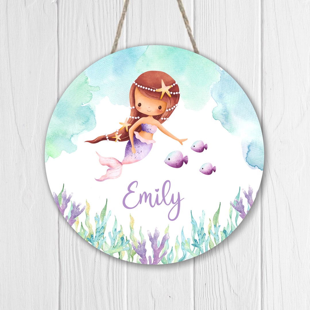 Mermaid Name Sign, Ocean Wood Name Sign, Round Wooden Name Sign ...