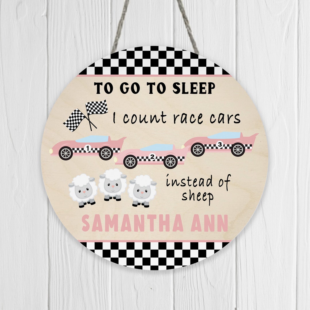 Race Car Wood Name Sign, Girl Racing Sign, Round Wooden, Nursery Kid ...