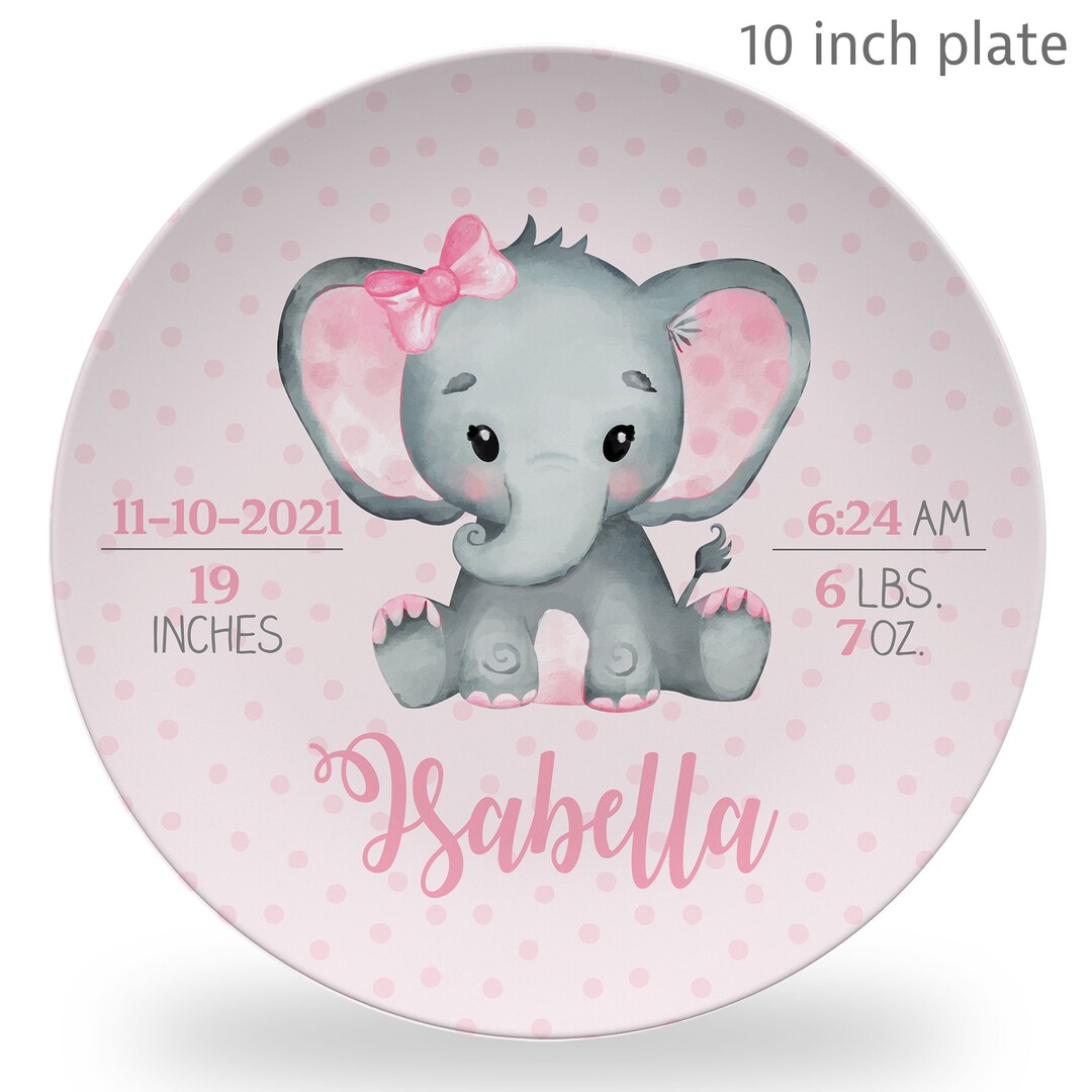 Elephant Birth Stats Plate, Elephant Baby Gift, Personalized Plate ...