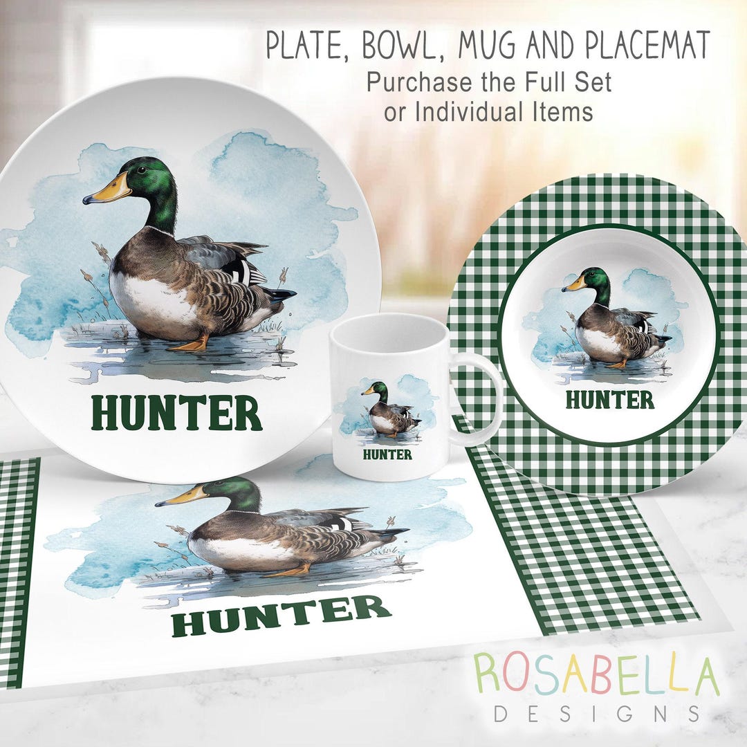 Mallard Duck Plate Set, Outdoor Hunting Adventure Plate, Mug, Placemat ...