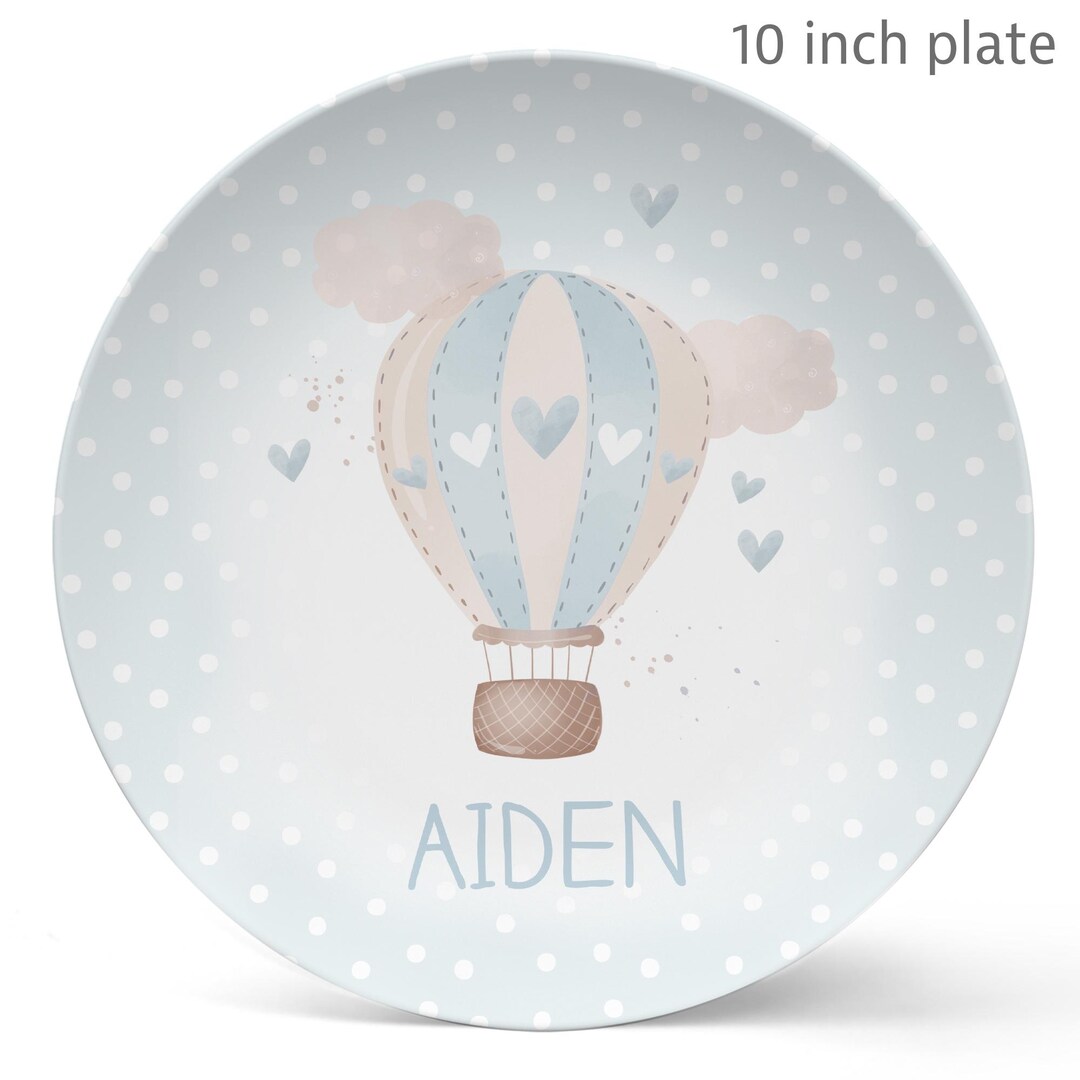 Balloon Plate Personalized Plate in Blue Hot Air Balloon Baby Boy Gift ...
