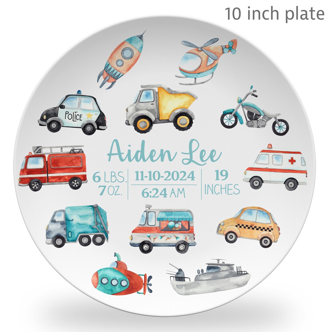 Vehicles Baby Birth Stats Plate, Personalized Baby Gift, Polymer ...