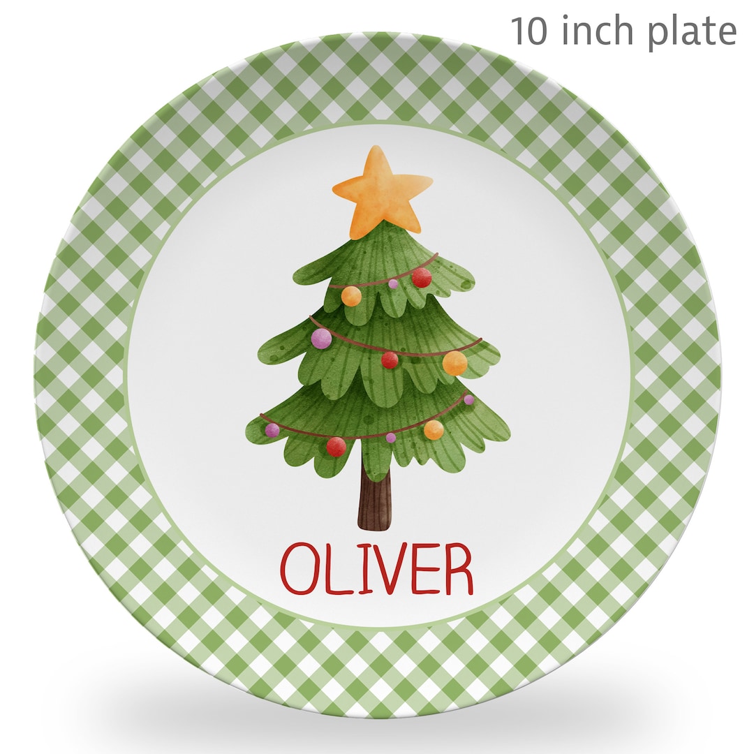 Christmas Tree Plate or Plate Set, Personalized Name Plate, Christmas ...