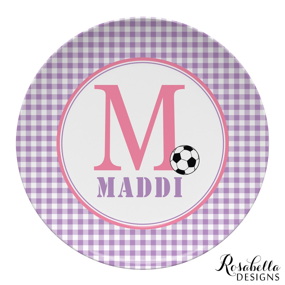 Girl Soccer Name Plate With Gingham Border Plate Sports Plate Soccer ...