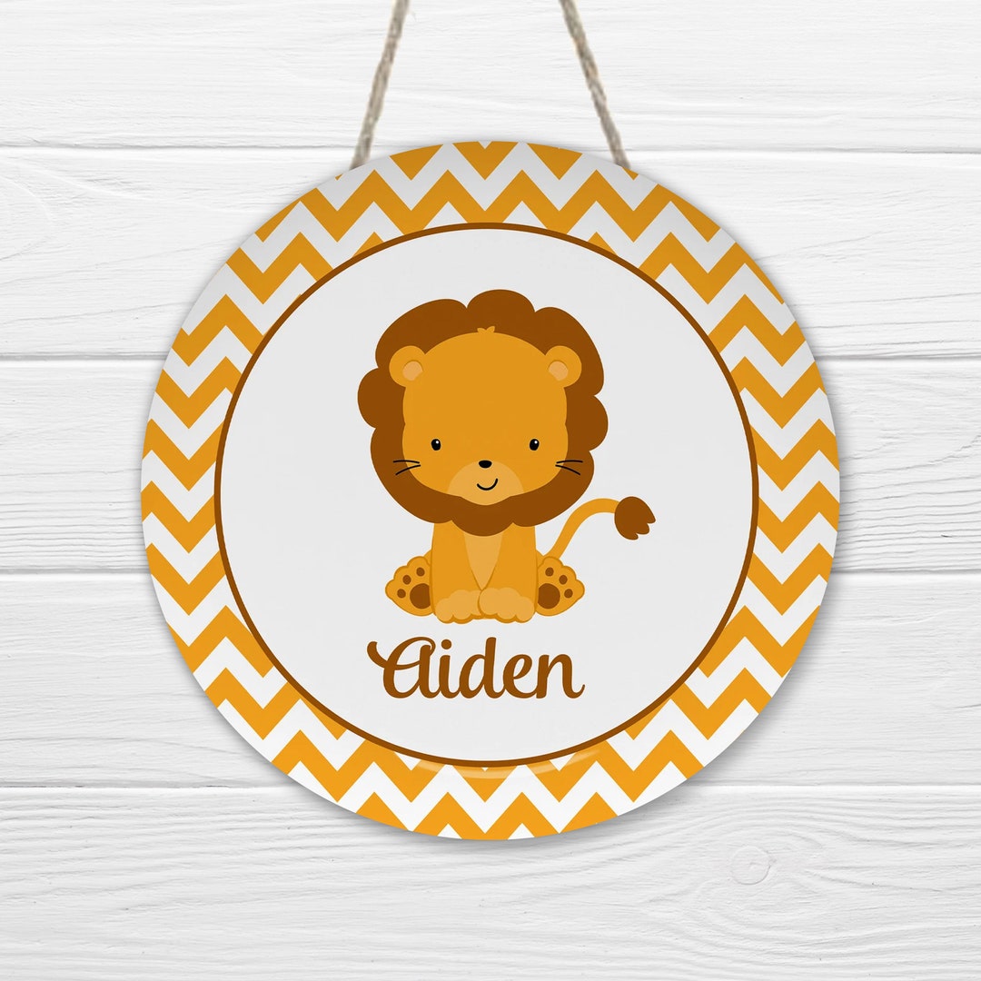 Lion Name Sign, Lion Wood Name Sign, Round Wooden Name Sign, Nursery ...